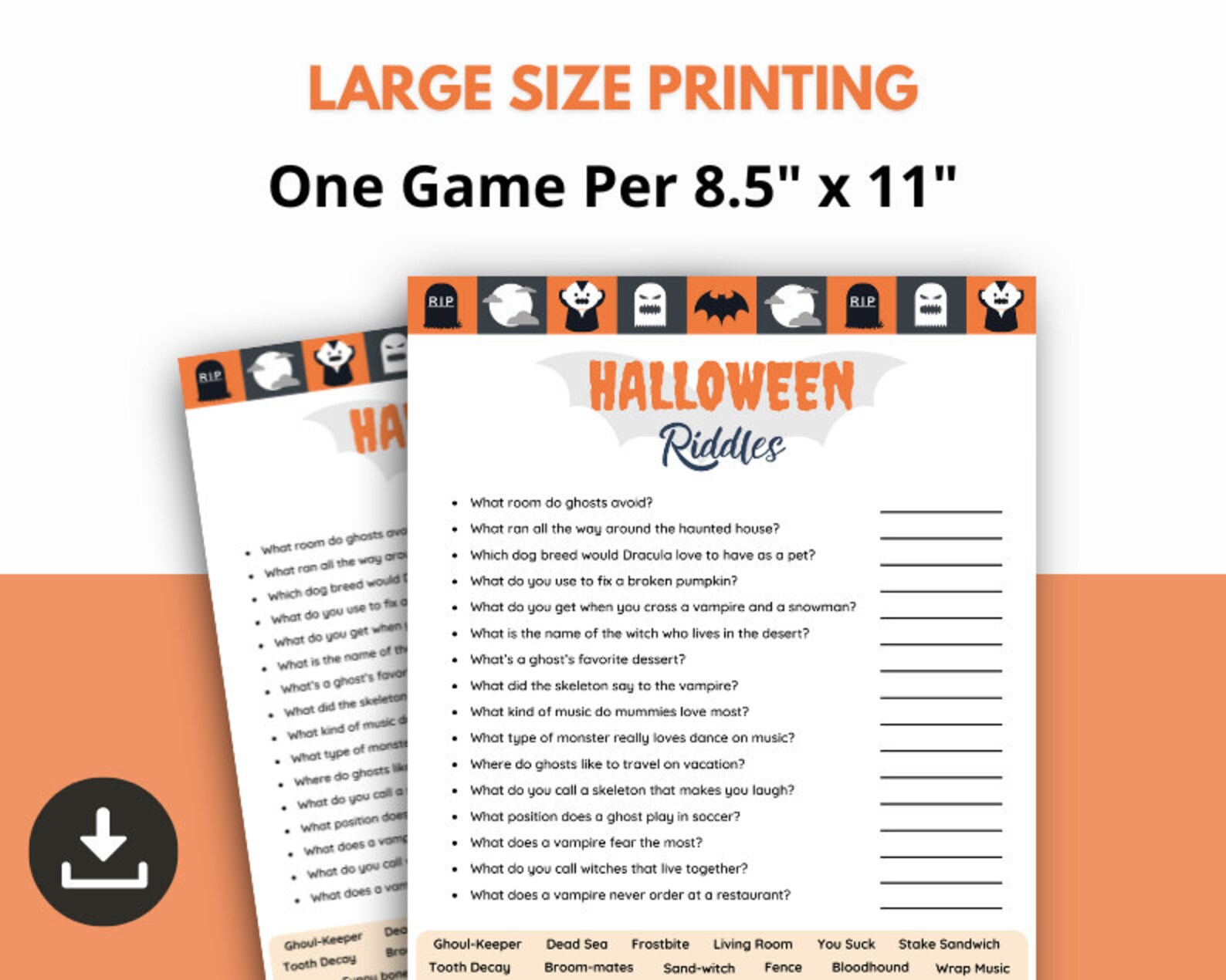 Halloween Riddles Game, Printable Halloween Party Game, Halloween Night ...
