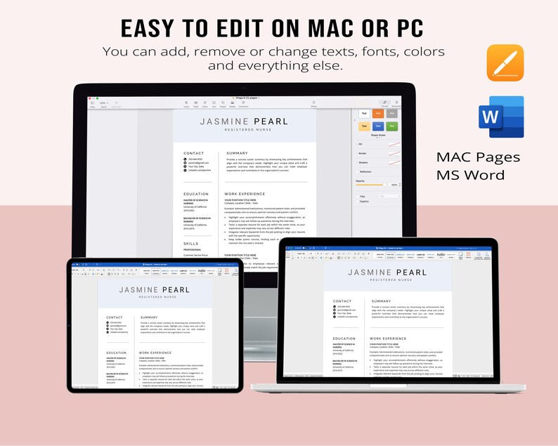 Professional Resume Template Word and Pages, 1-2 Page Resume Template ...