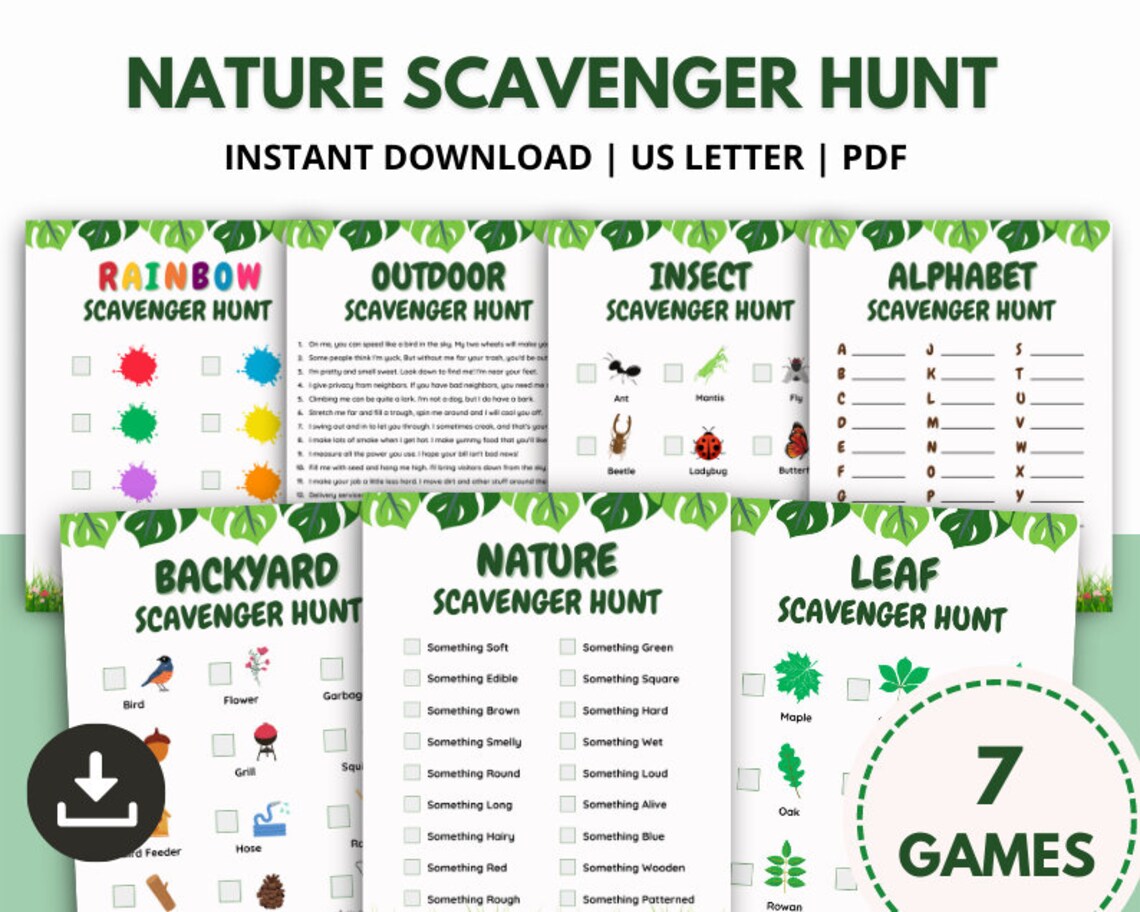 Nature Scavenger Hunt Games Bundle, Outdoor Scavenger Hunt Clues ...