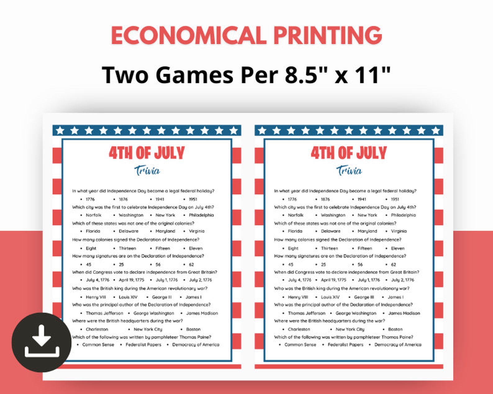 Fourth of July Trivia Game, 4th of July Quiz Game, Independence Day ...