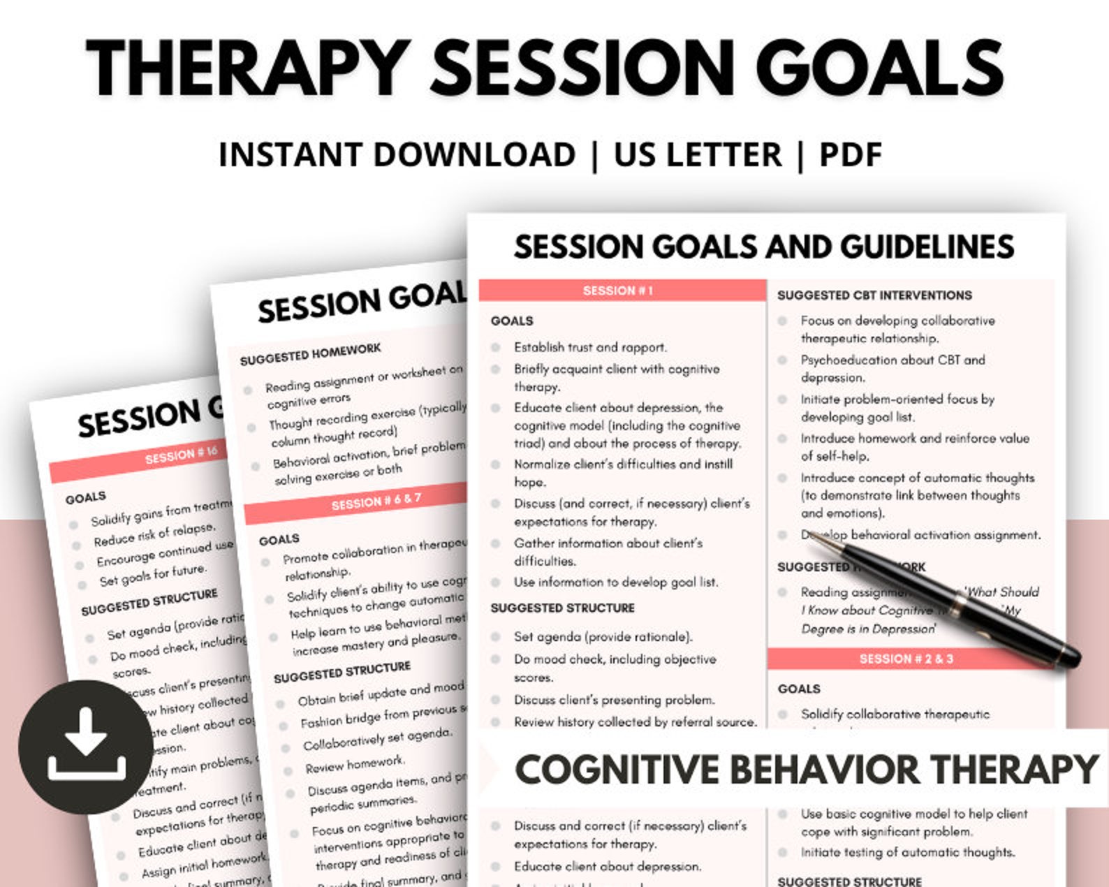 Therapy Session Goals and Guidelines, CBT Interventions List ...