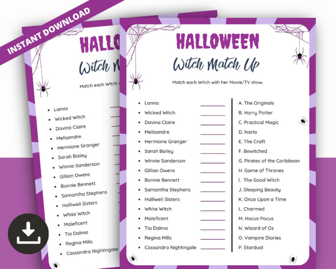 Halloween Movie Witch Match up Game, Which Witch Trivia, Match the ...
