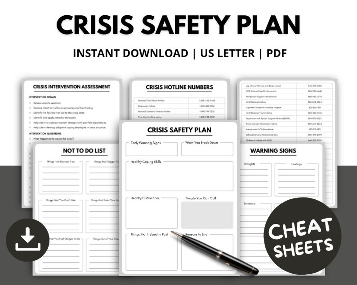 Crisis Safety Plan Worksheets, Crisis Intervention Assessment ...