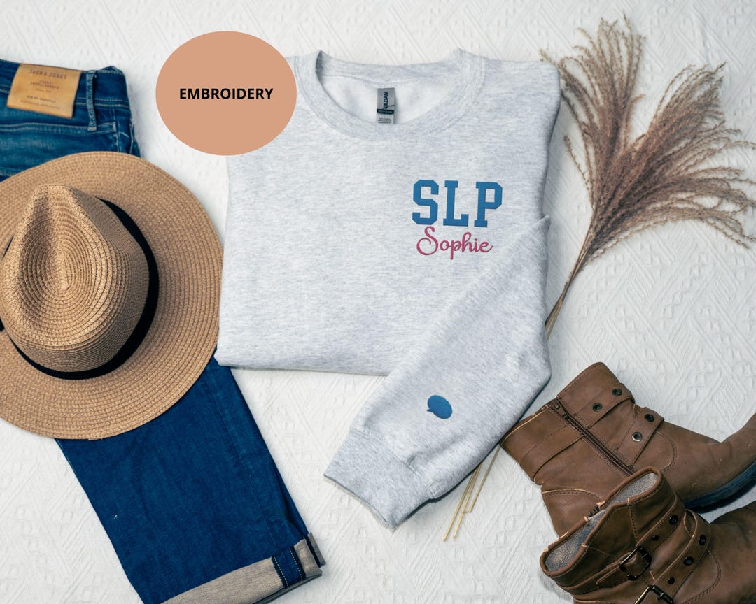 Personalized SLP Embroidered Sweatshirt Speech Language Pathologist ...