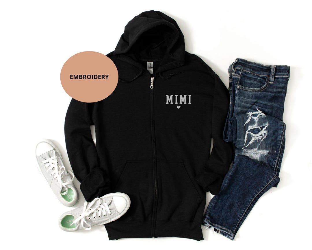 Mimi Embroidered Full Zip up Hoodie Sweatshirt Mimi Embroidery Hoodie ...