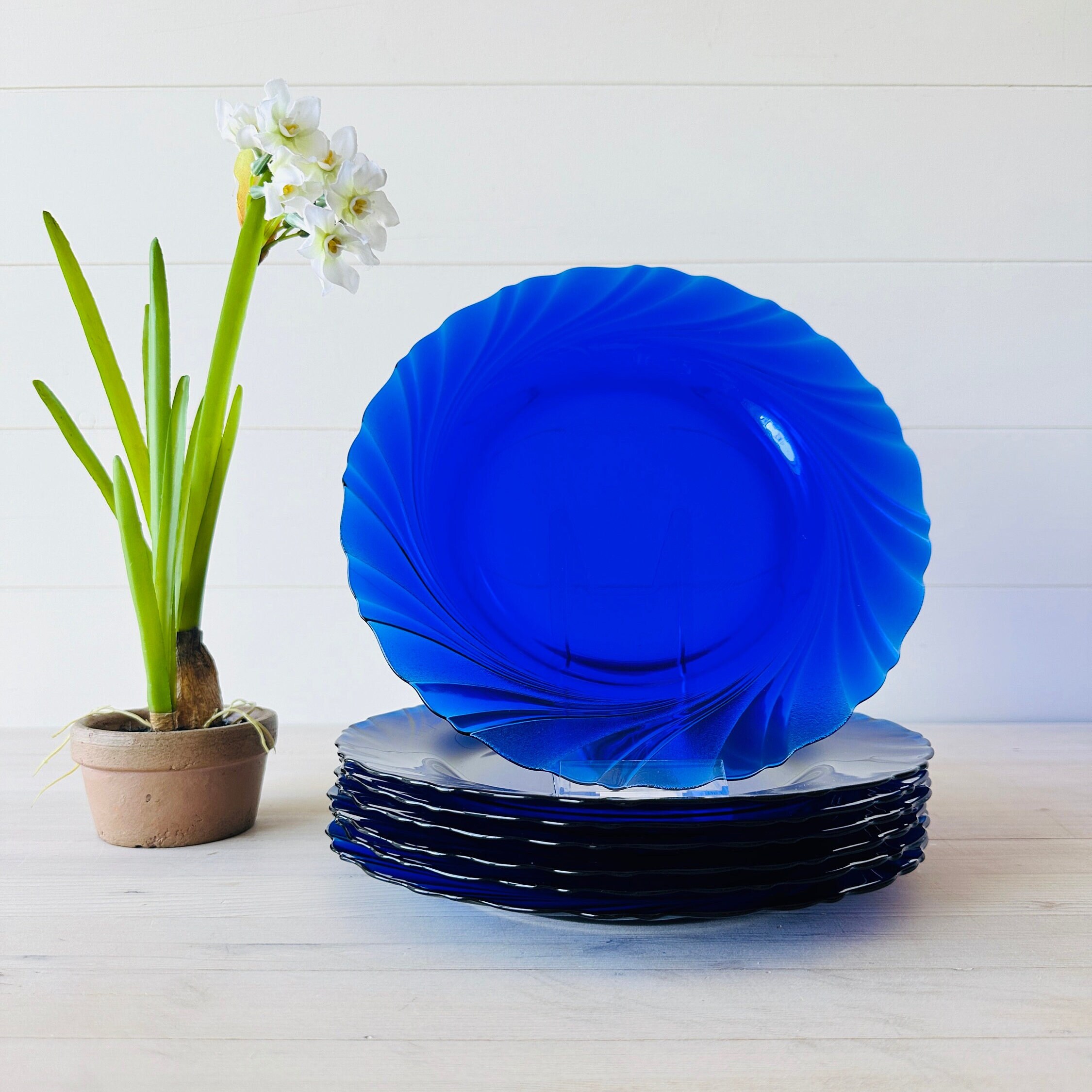 1970's Duralex Bormioli Rocco France Cobalt Blue Swirl Pattern 9 Inch ...