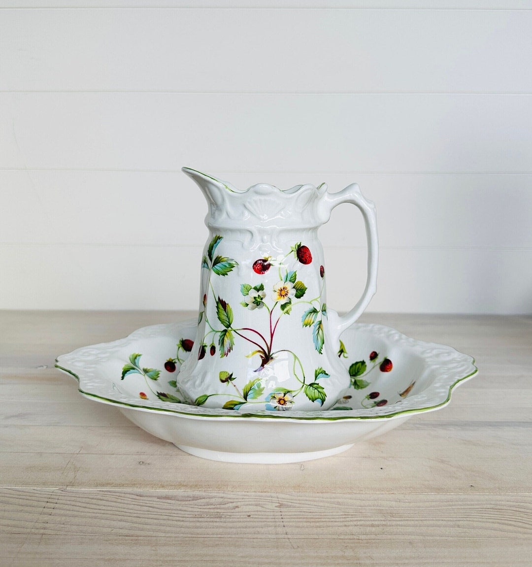 Old Foley Strawberry Pitcher and Basin - Etsy