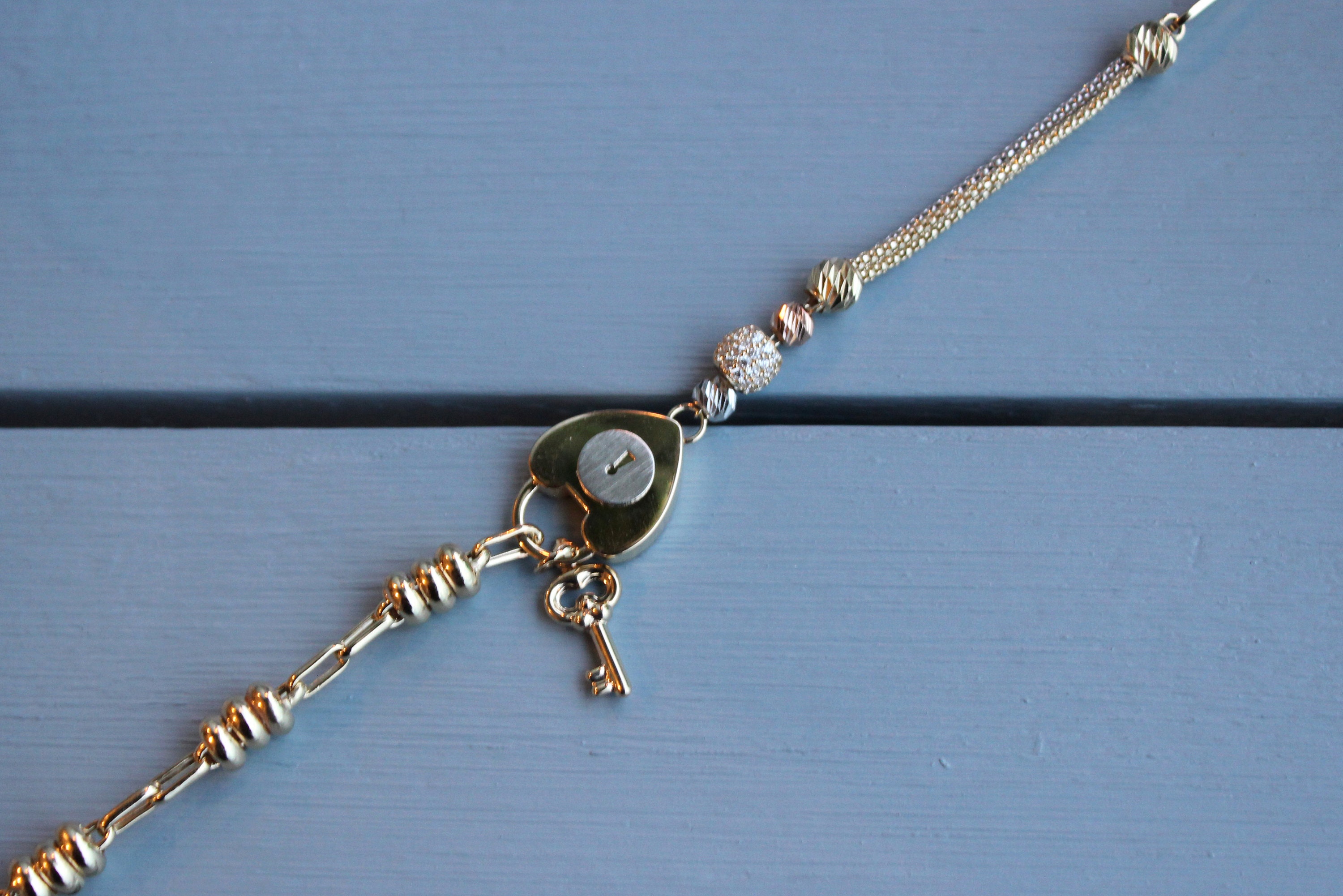 14k Solid Gold Bracelet With Key of Heart Charm - Etsy