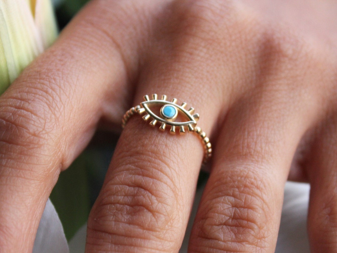 14K Solid Gold Ring • Evil Eye Gold Ring • Womens Gold Rings ...