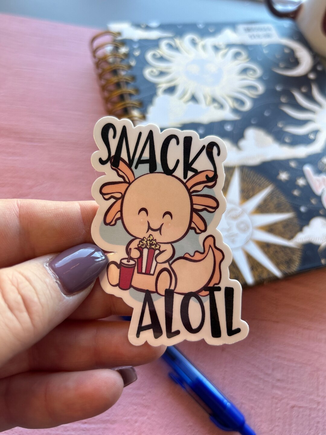 Snacks Alotl Sticker, Axolotl Sticker, for Planner, for Laptop, Cute ...