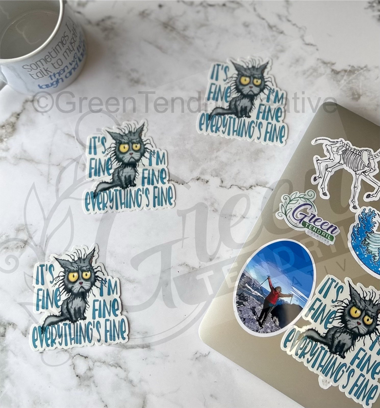 Its Fine Im Fine Everythings Fine Sticker, Funny Cat Sticker, for ...