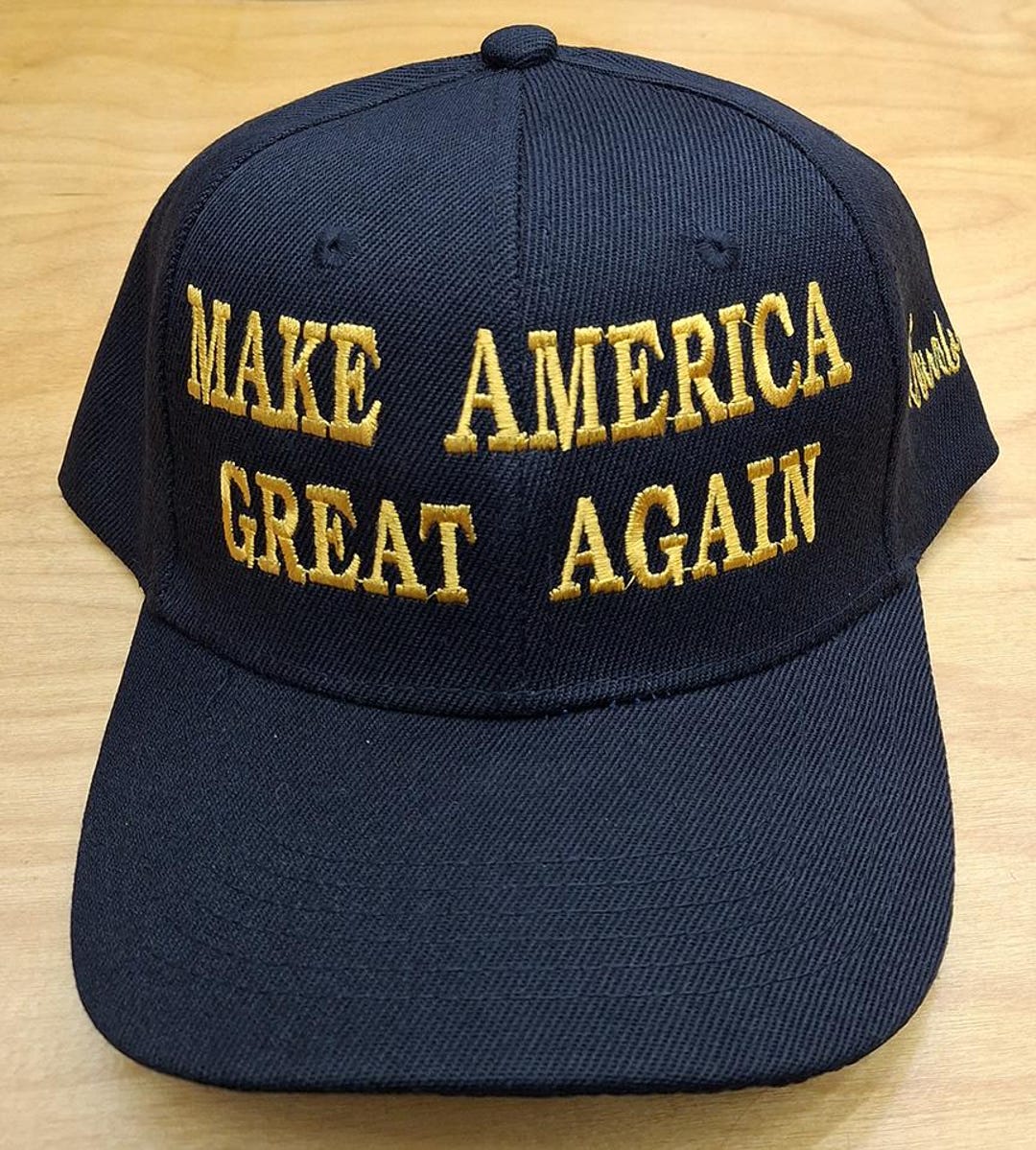 MAGA Make America Great Gold Letters on Black Hat With Side Signature ...