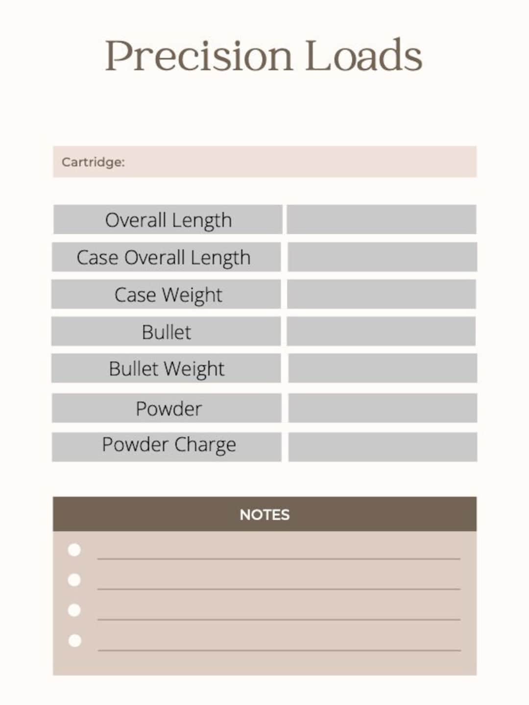 Precision Reloading Sheet - Etsy