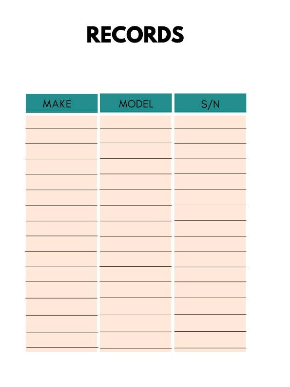 Record Keeping Sheet - Etsy