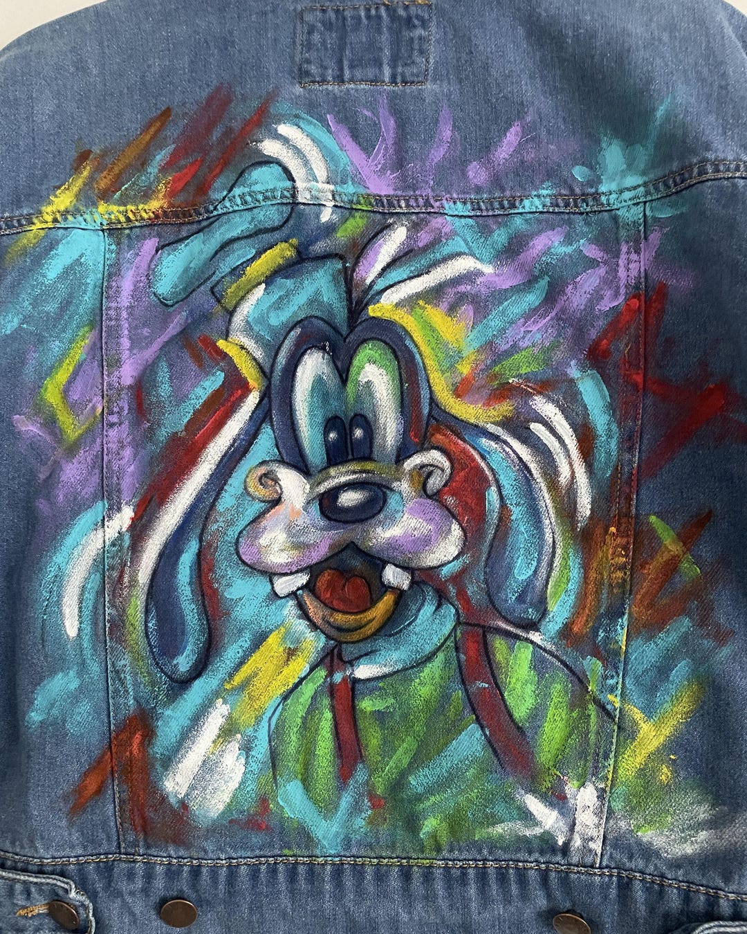 SOLD - Can Custom Make - Hand Painted Goofy Denim Jacket - Etsy