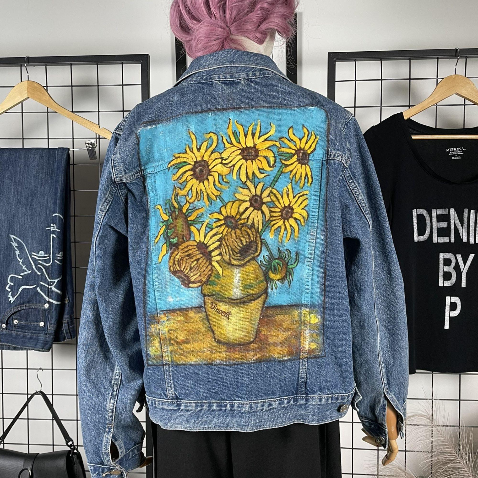 Van Gogh Sunflower Jacket, Sunflowers, Hand Painted, Van Gogh, Denim ...