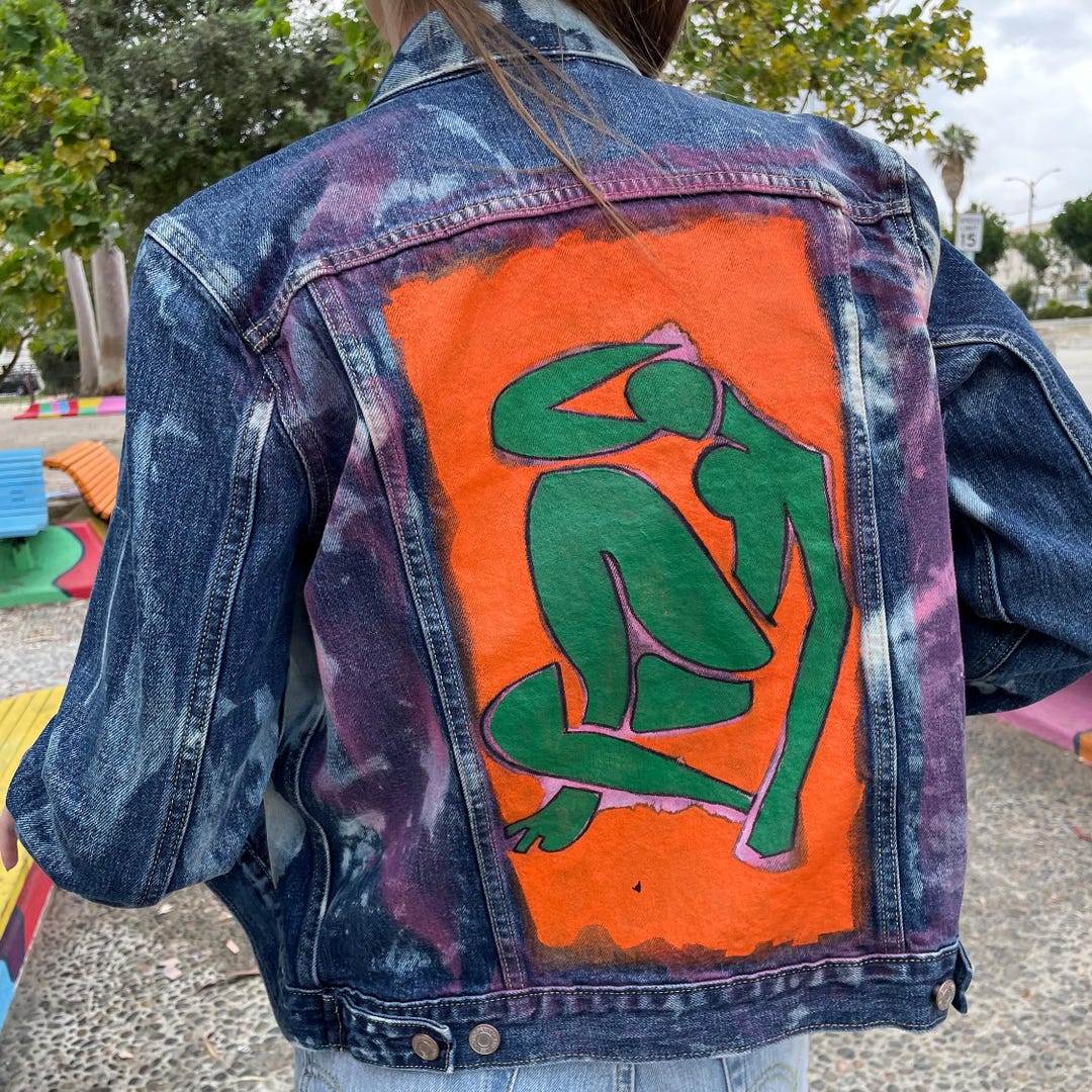 Hand-painted Matisse Denim Jacket: Bleached One-of-a-kind Art - Etsy
