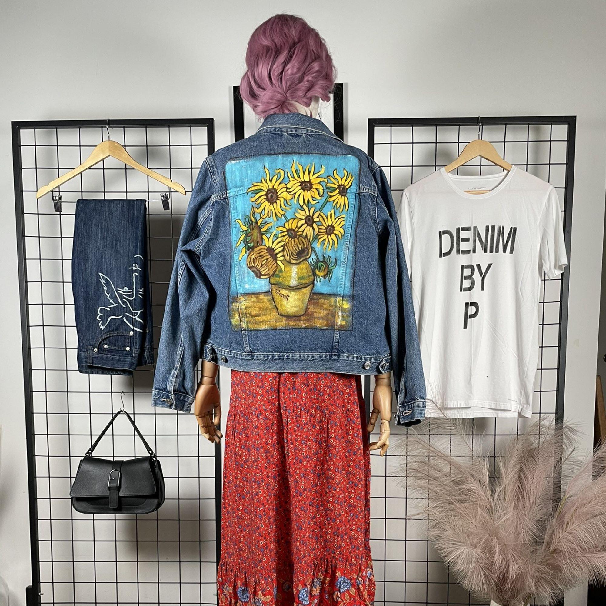 Van Gogh Sunflower Jacket, Sunflowers, Hand Painted, Van Gogh, Denim ...