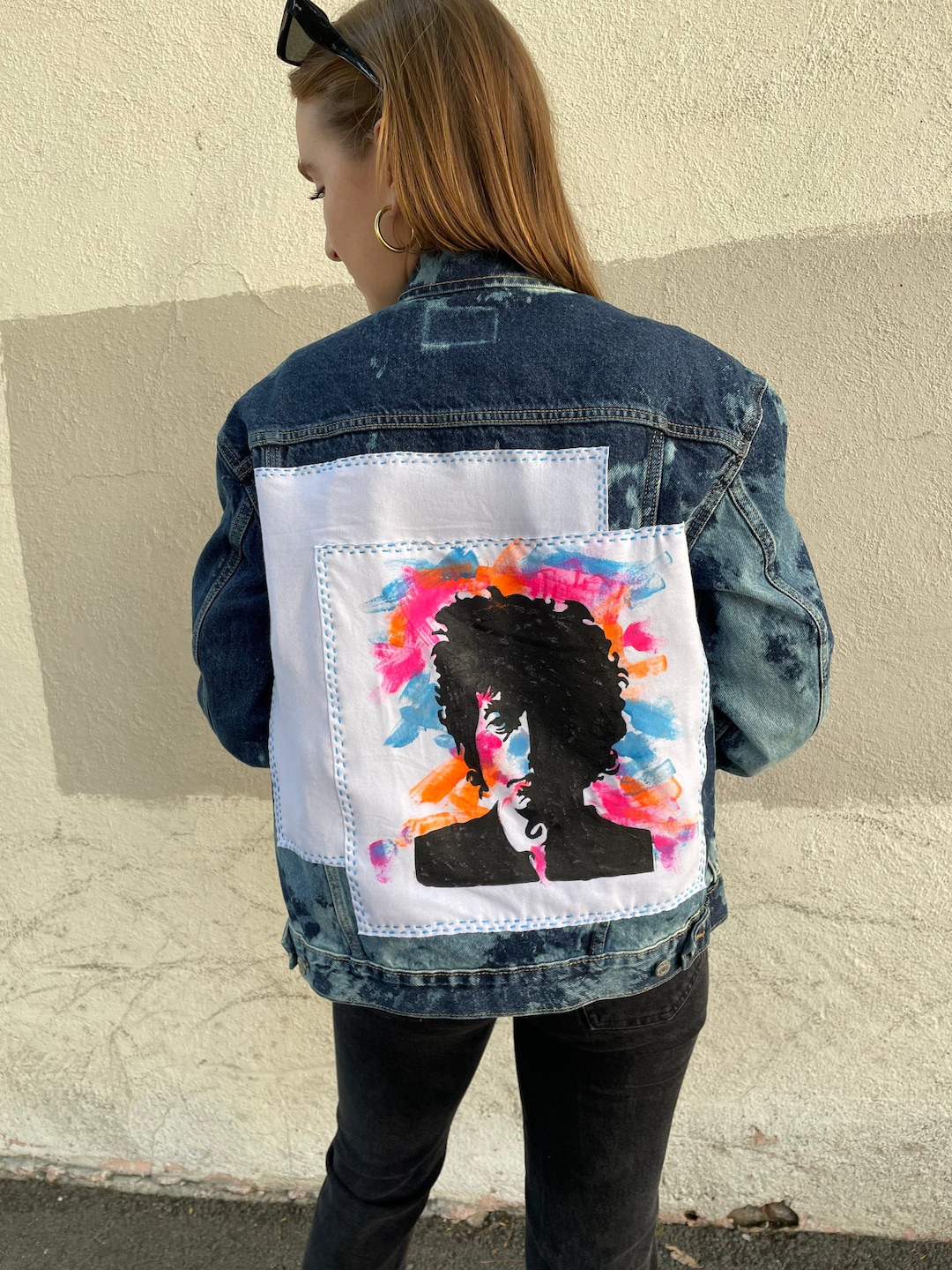 Hand Painted Denim Jacket, Embroidery Accent, Colorful Denim Jacket ...