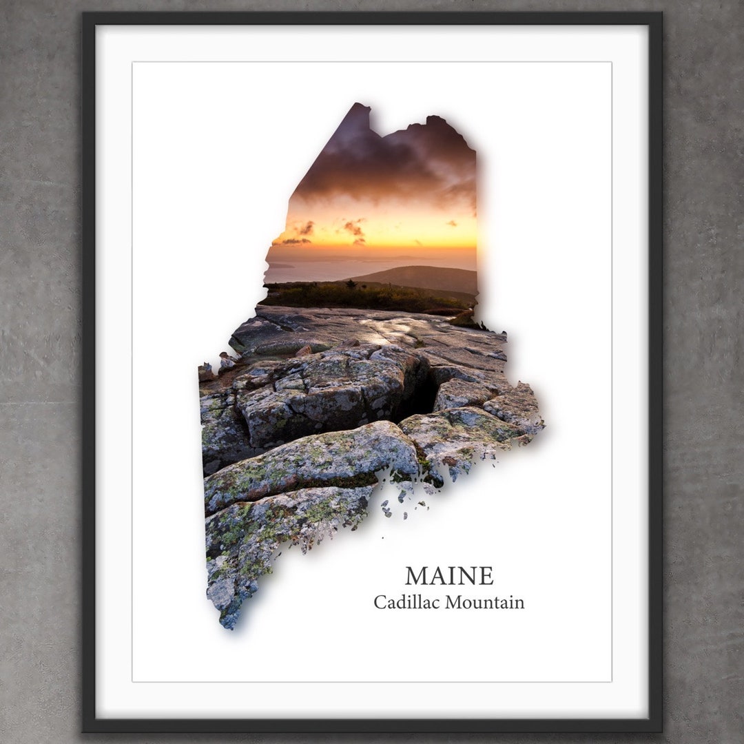 Cadillac Mountain in Acadia National Park on Maine Outline - Etsy