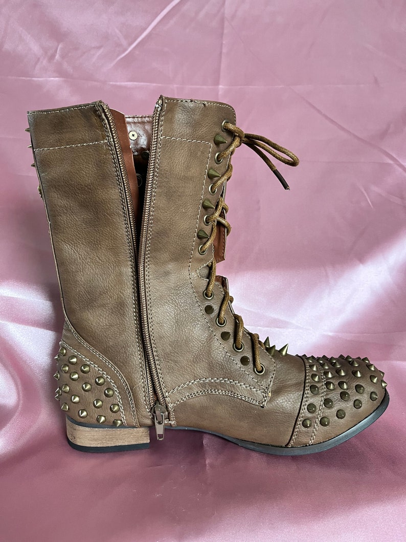 STUDDED SPIKE Brown COMBAT Boots Rock N Roll Steam Punk Gothic Punk ...