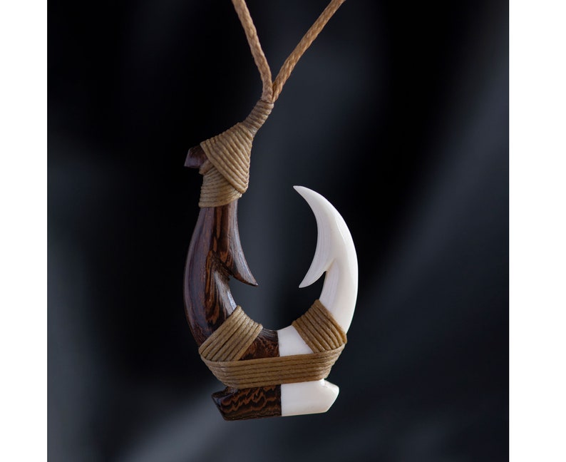 New Zealand Maori Style Bone and Wood Matau Pendant. - Etsy