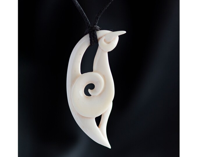 Maori Style Koru Bone Carving Pendant by Don Campbell From New Zealand ...