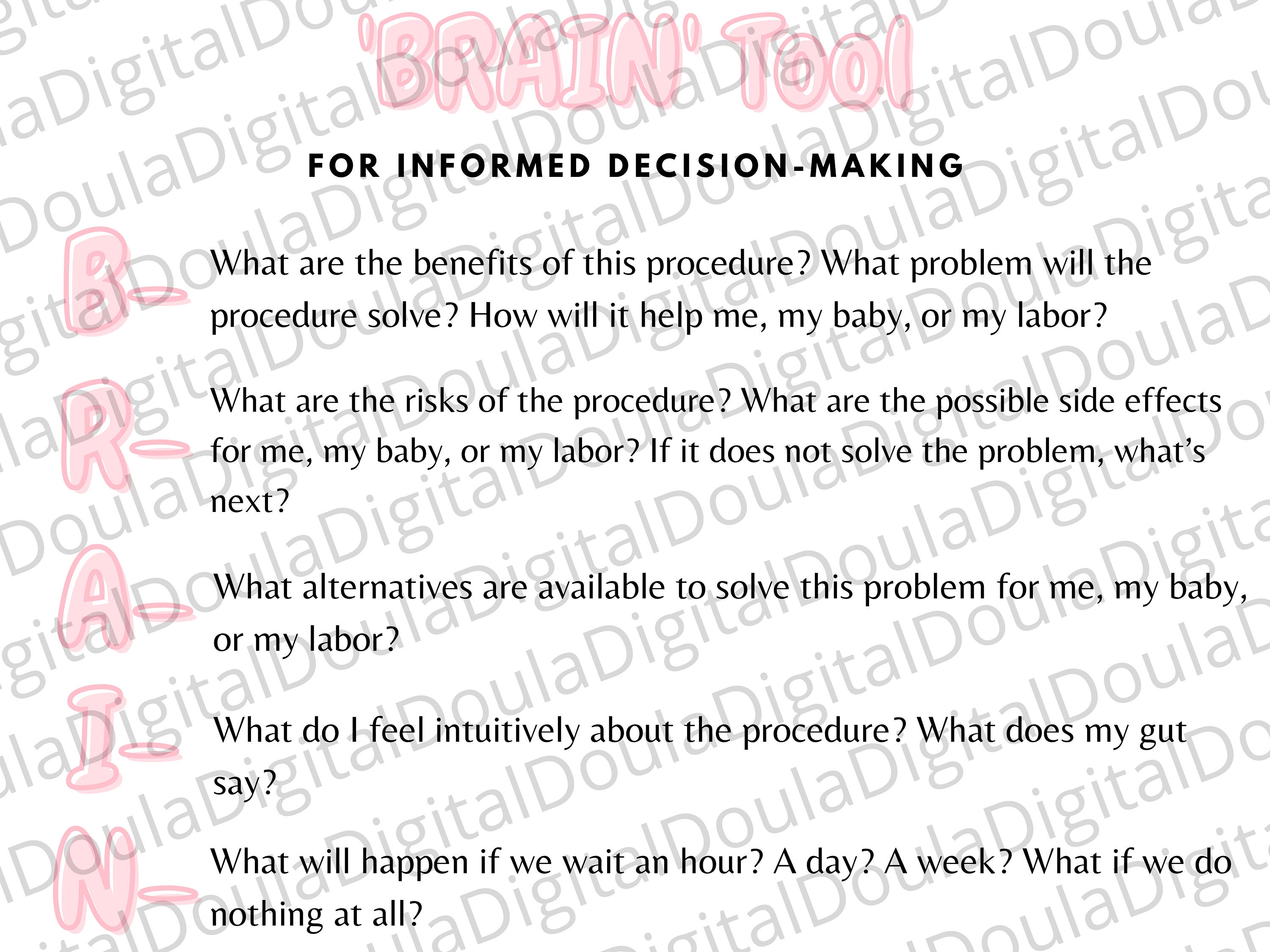 BRAIN Tool for Informed Decision-making | Childbirth Education | Doula ...