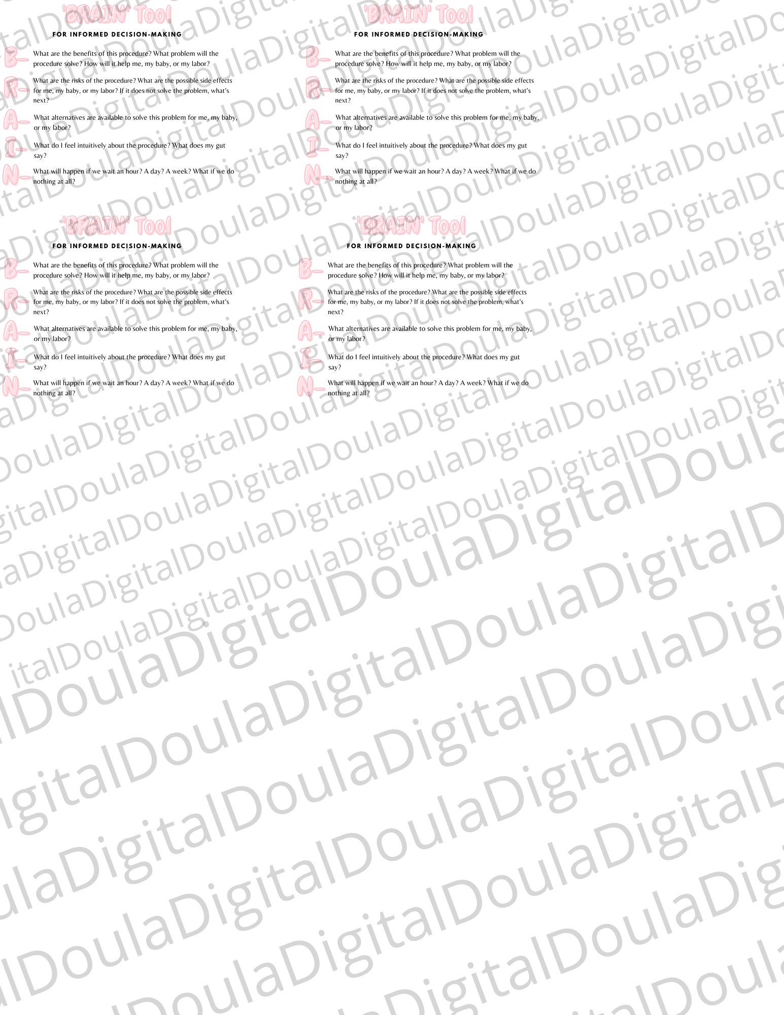 BRAIN Tool for Informed Decision-making | Childbirth Education | Doula ...
