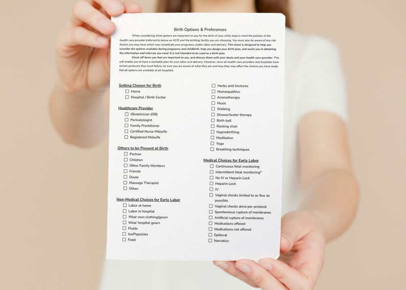 Birth Options and Preferences Sheet | Childbirth Education | Doula - Etsy