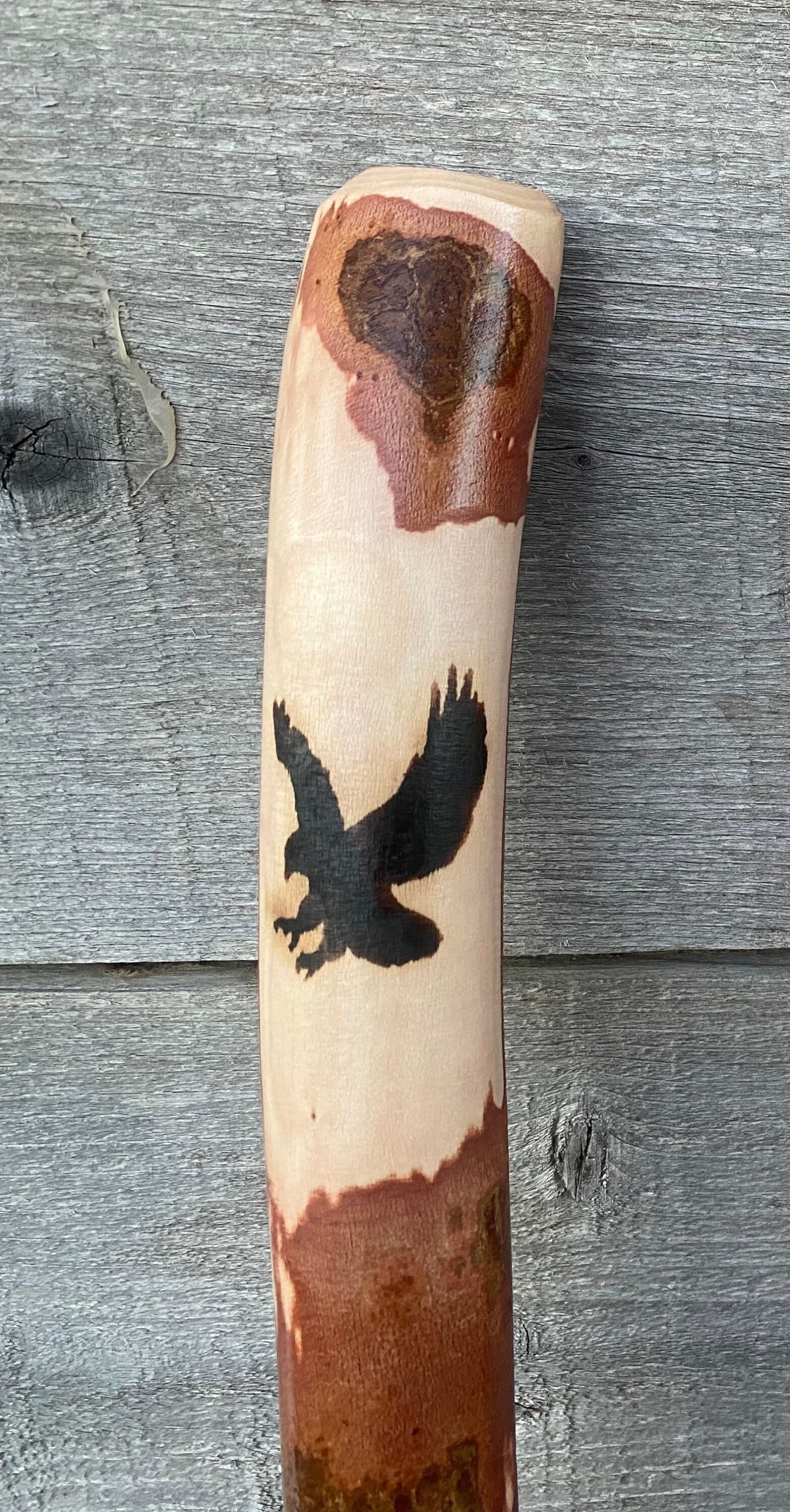 Burned Eagle Hiking Stick, Hardwood Walking Stick, Rubber Tip - Etsy