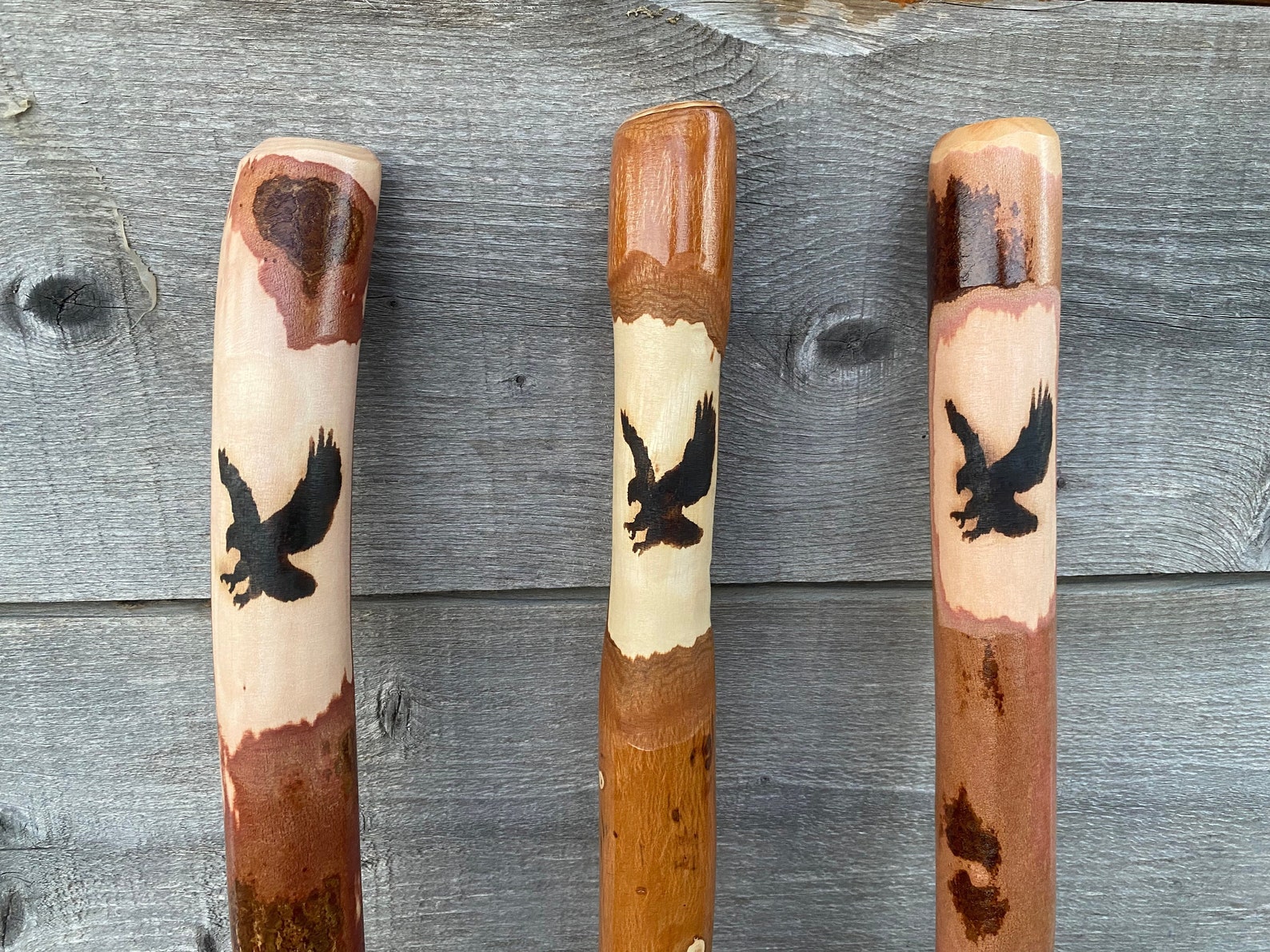 Burned Eagle Hiking Stick, Hardwood Walking Stick, Rubber Tip - Etsy