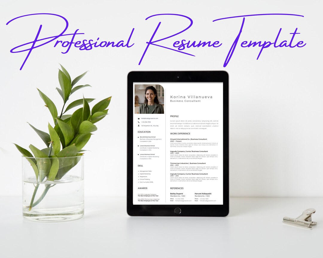 Professional Resume Template, One Page Resume Template, Modern ...