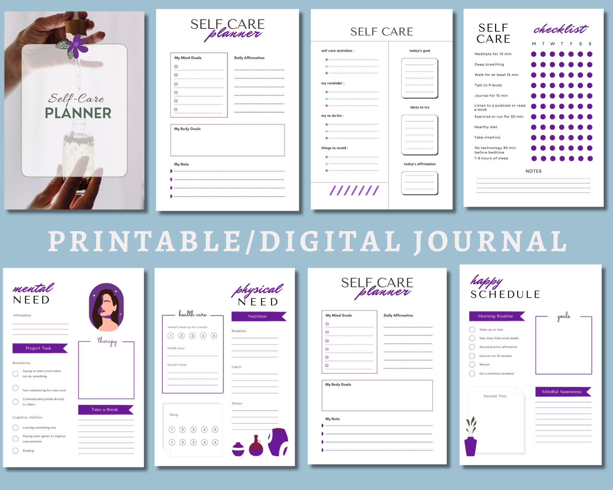 Self-care Planner Printable,mood Tracker, Self Care Planner,self Care ...