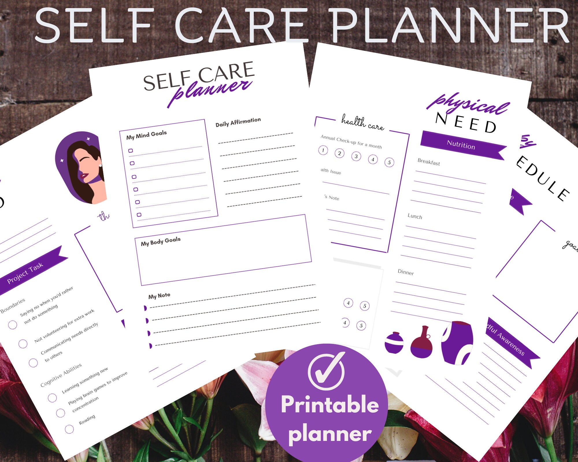 Self-care Planner Printable,mood Tracker, Self Care Planner,self Care ...
