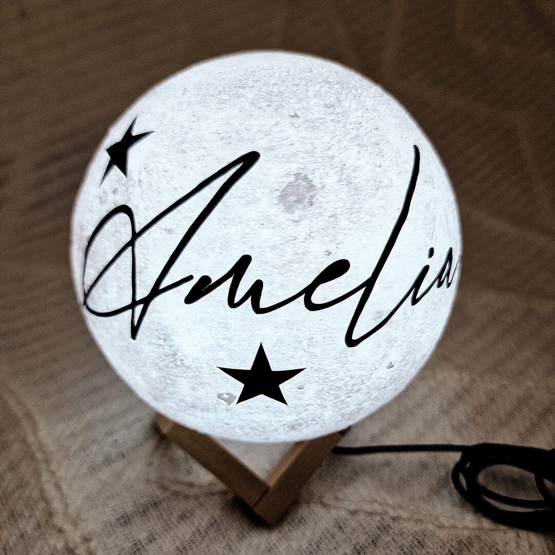 Personalised Moon Lamp With Stand Custom Name Word Night Light Bedside ...