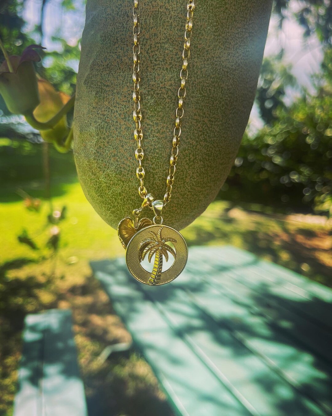 Gold Vermeil Palm Tree Medallion Pendant With Rope Chain - Etsy
