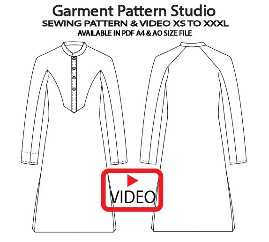 Men Knee Length Kurta Sewing Pattern All Size PDF File. - Etsy