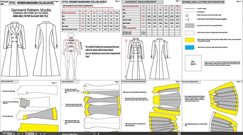 Women's Double-breasted Jacket Sewing Pattern, All Sizes XS-XXXL (A4 ...