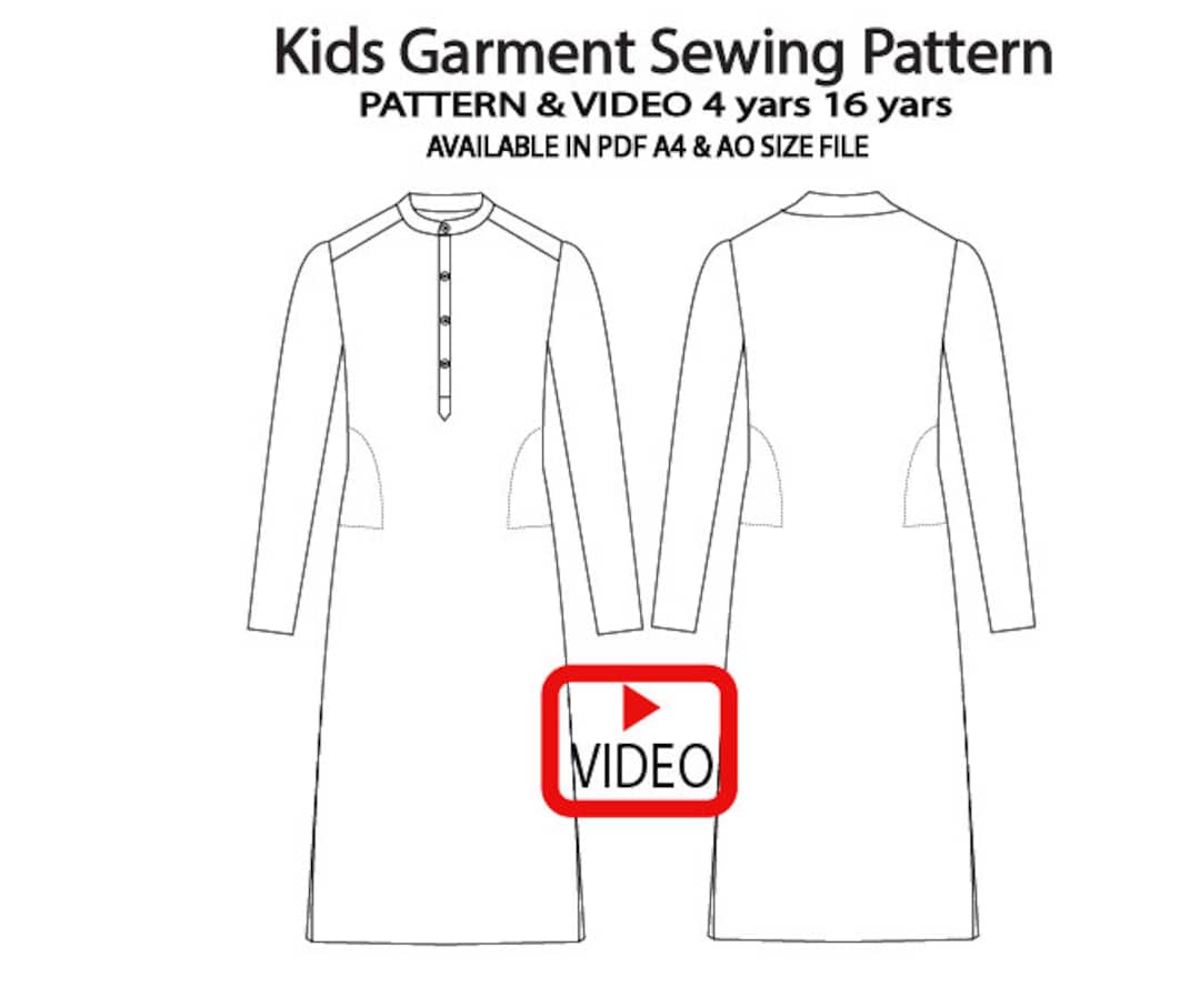 Kids Mandarin Kurta Sewing Pattern All Size Grading 14 Years to 16 ...