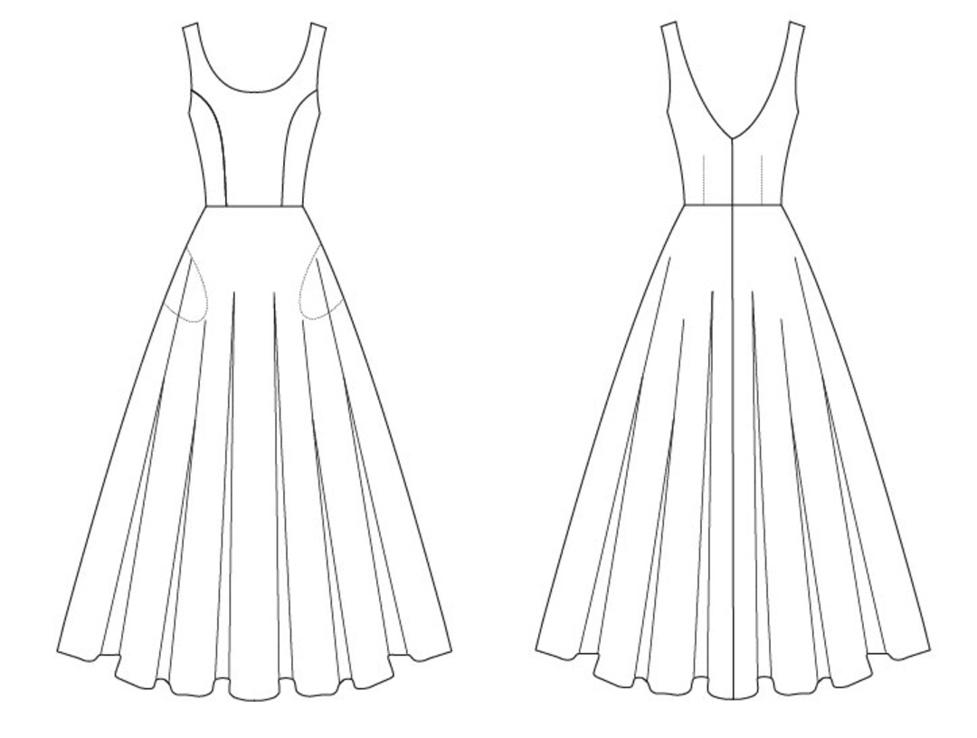 Round Neck Midi Dress Sewing Pattern All Size Grading XS to XXXL in A4 ...