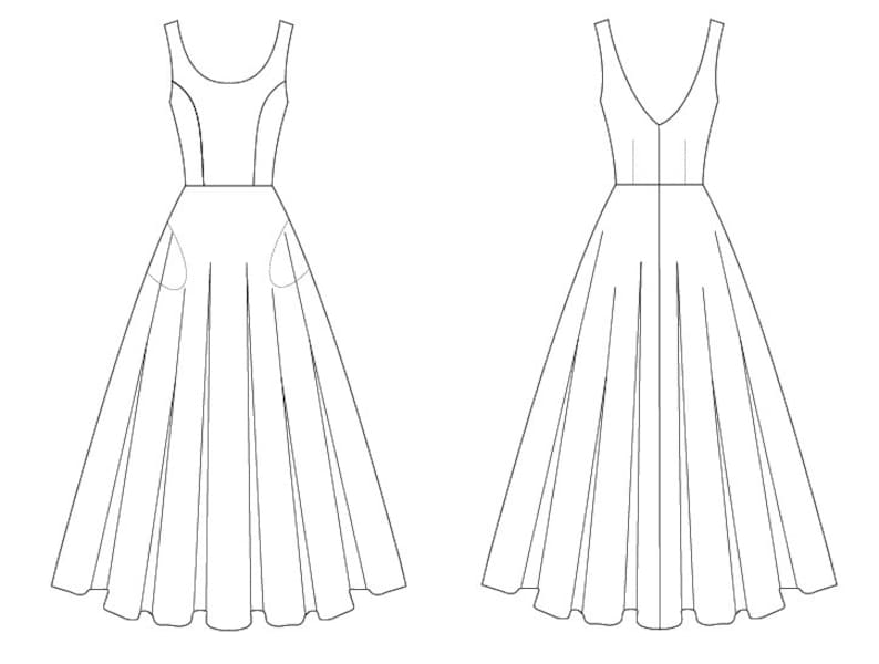 Round Neck Midi Dress Sewing Pattern All Size Grading XS to XXXL in A4 ...