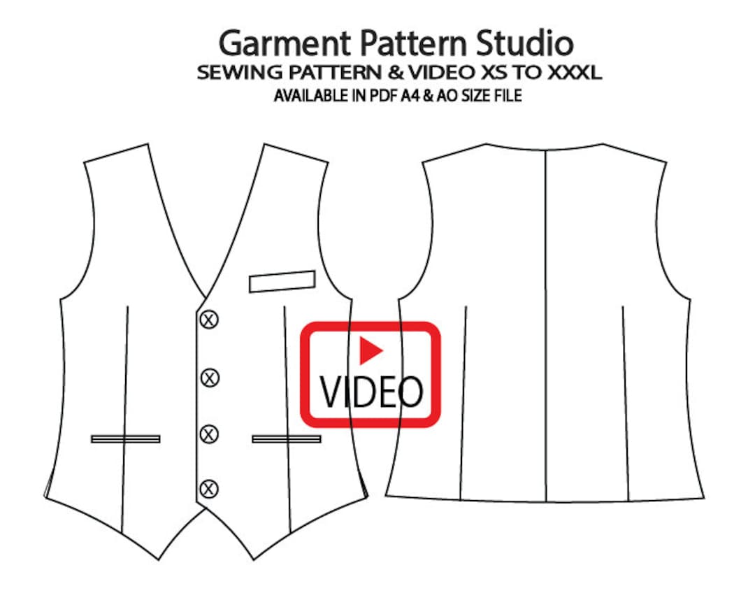 Men Waistcoat Sewing Pattern All Size Grading XS to XXXL in A4 and Ao ...