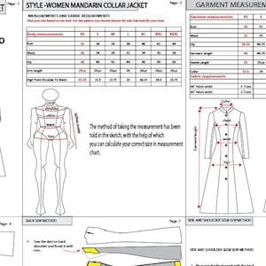 Women's Mandarin Collar Jacket Sewing Pattern, XS-XXXL (A4 & A0 PDF) - Etsy