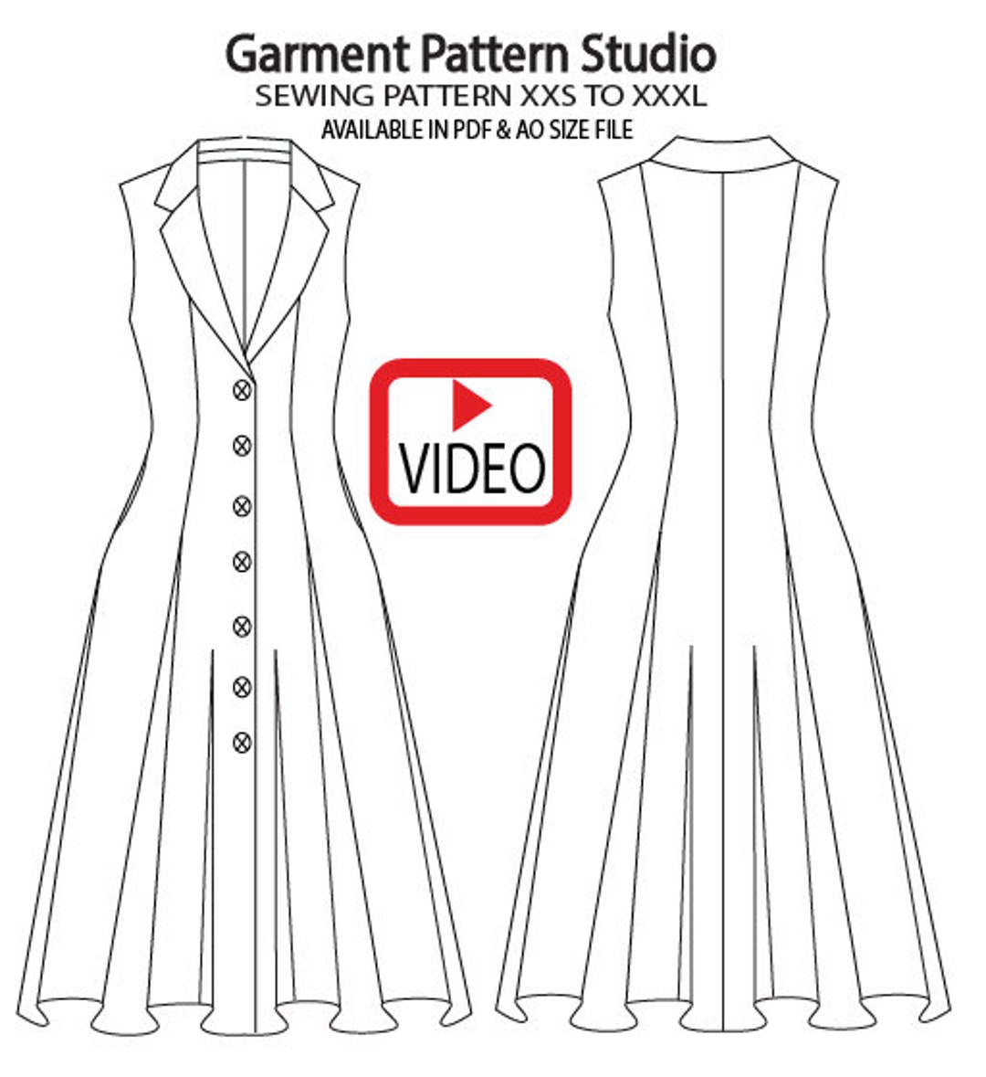 Sleeveless Jacket Sewing Pattern, XS-XXXL (A4 & A0 PDF) - Etsy