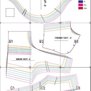 Blouse Sewing Pattern All Size Grading XXS to XXXL in A4 and Ao Size ...