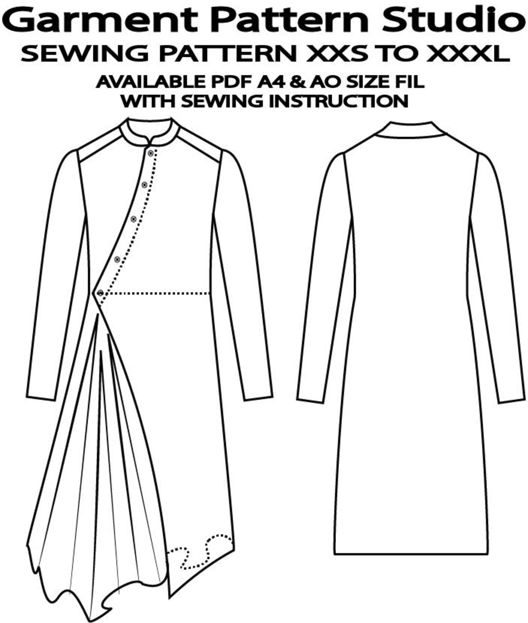 Men Drape Kurta Sewing Pattern All Size Grading XS to XXXL in A4 and Ao ...