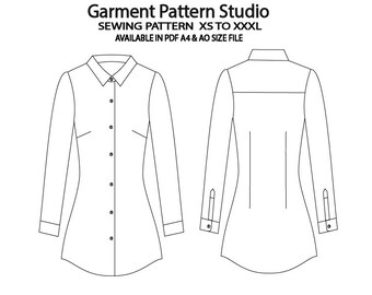 Men Mandarin Collar Shirt Sewing Pattern All Size Grading XS to XXXL in ...