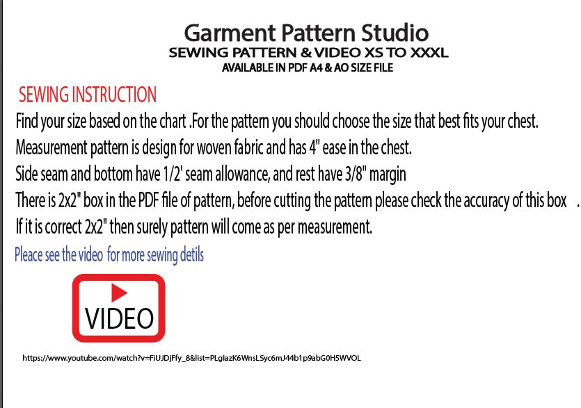 Men Classic Shirt Sewing Pattern All Size Grading XS to XXXL in A4 and ...