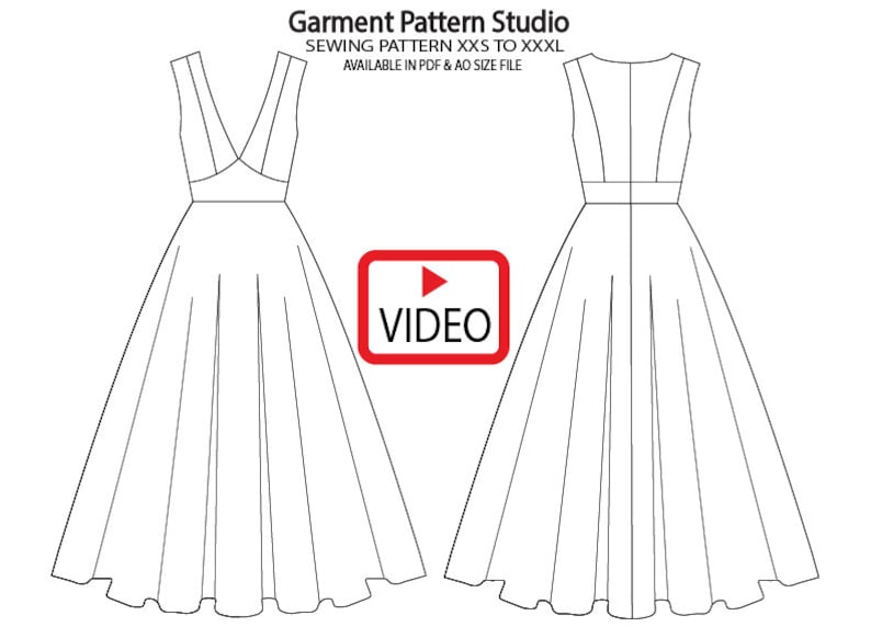 Deep V Neck Midi Dress Sewing Pattern All Size Grading XS to XXXL in A4 ...